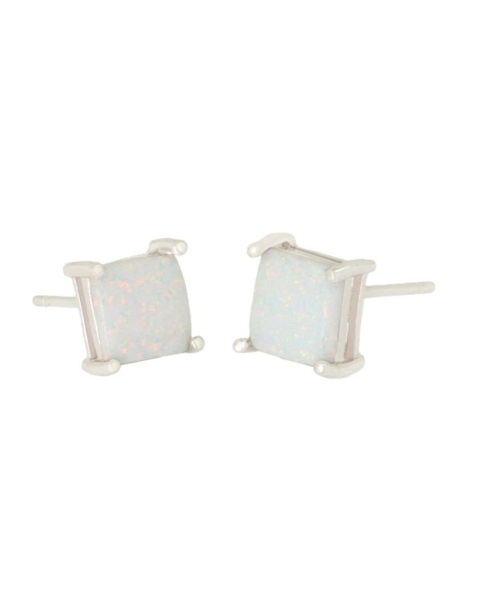 White Opal Small Square Stud Earrings | The Opal